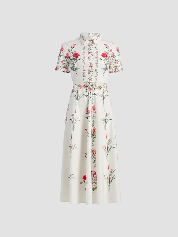 Rickie Freeman For Teri Jon Floral Shirtwaist Belted Cocktail Midi-dress - White Mult