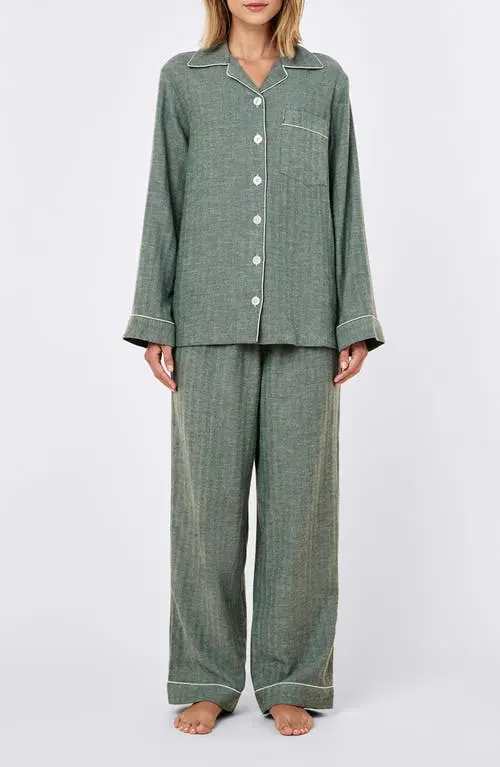 PAPINELLE Brushed Herringbone Pajamas - Deep Emerald
