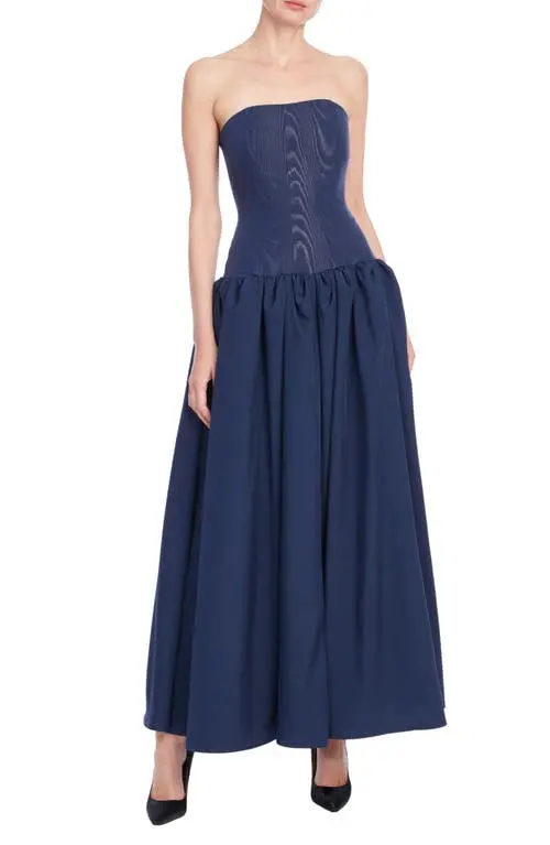 Badgley Mischka Strapless Drop Waist Dress - Navy