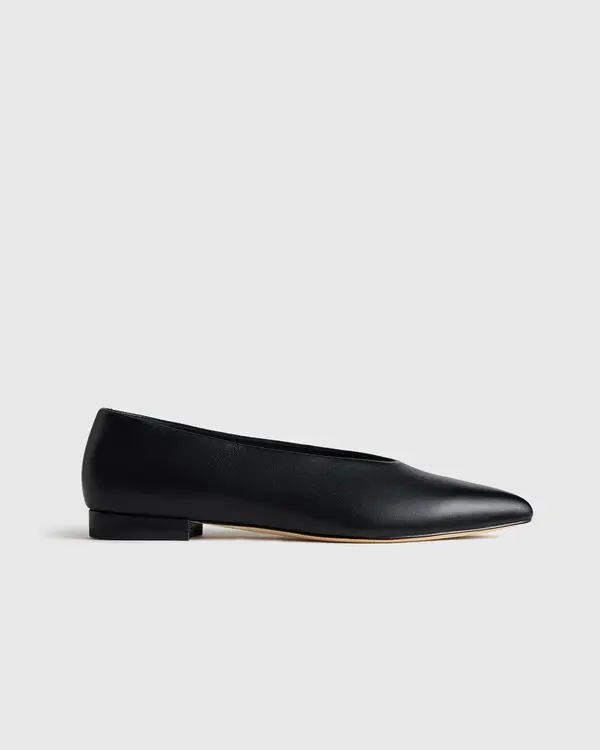 Quince Italian Leather Pointed Toe Flat - Black