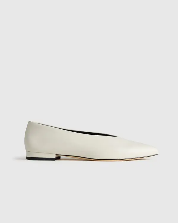 Quince Italian Leather Pointed Toe Flat - Bone