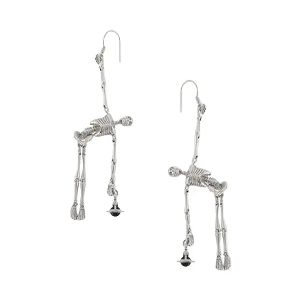 VIVIENNE WESTWOOD Skeleton Earrings 'platinum/ Enamel - Black