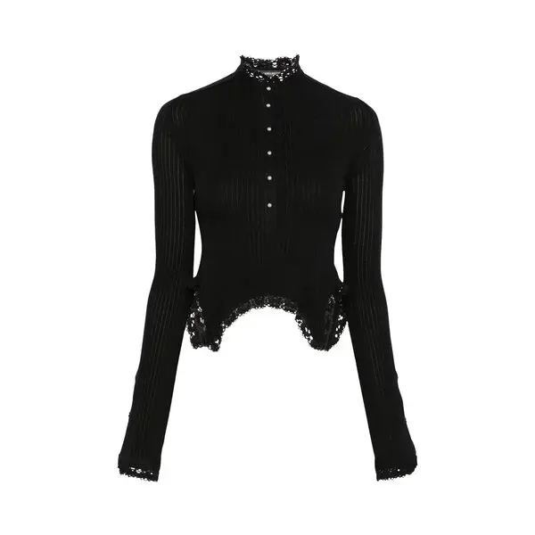 ANN DEMEULEMEESTER Nancine Fitted Long Sleeves Serafino Top - Black