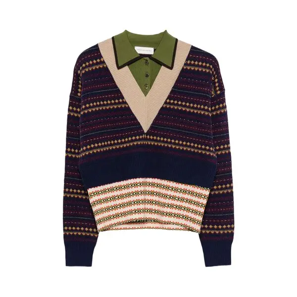 Dries Van Noten Jaquard Sweater 'navy - Tan