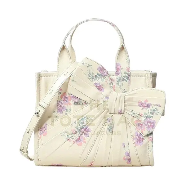 Marc Jacobs The Antique Floral Oversized Bow Canvas Small Tote Bag 'cream Mult - Tan