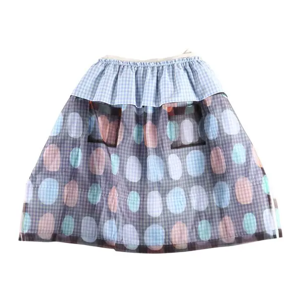 Tao Comme Des Garçons Ruffled Gingham Dot Skirt 'sax/wht - Tan