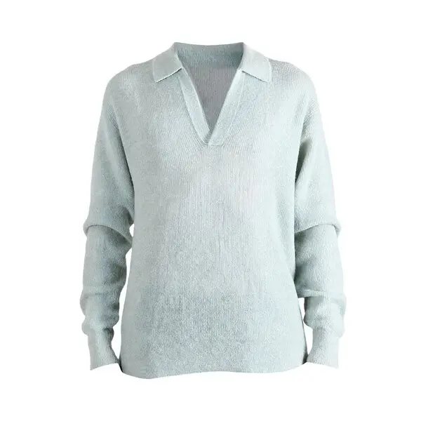 Auralee Suri Alpaca Sheer Knit Skipper Polo 'dusty Mint - Tan