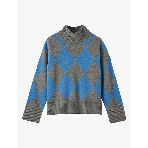 Whistles Argyle Detail High-neck Wool-blend Jumper - Multicolour
