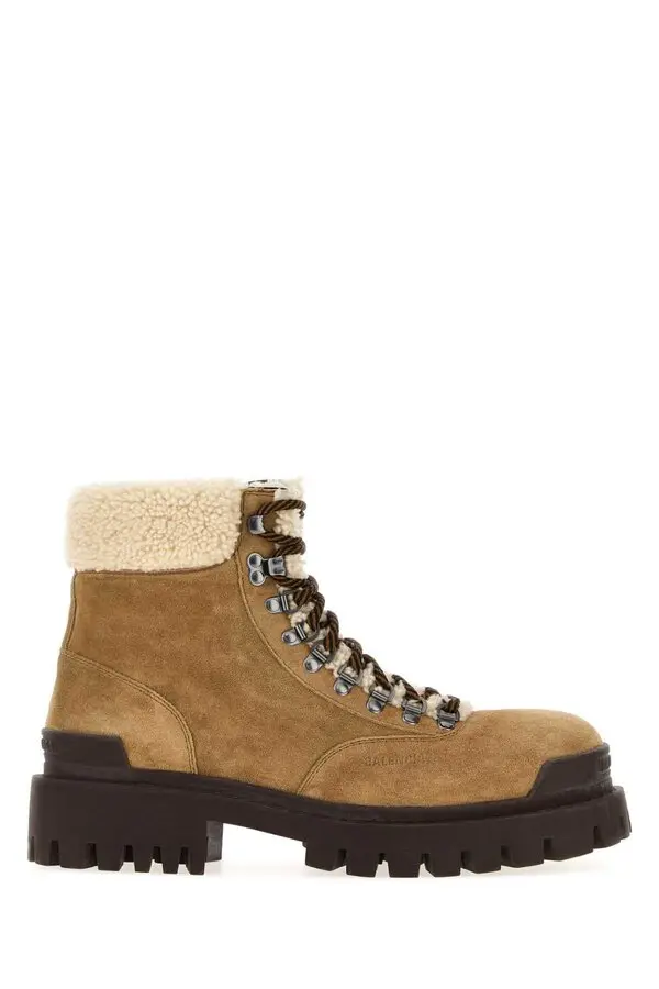 Balenciaga Suede Winter Ankle Boots - Camel