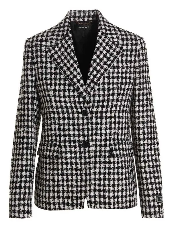 Versace Tweed Wool Blazer Jacket - Multicolor