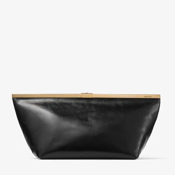 JIMMY CHOO Ganache Clutch And Gold Soft Shiny Biker Leather Clutch Bag