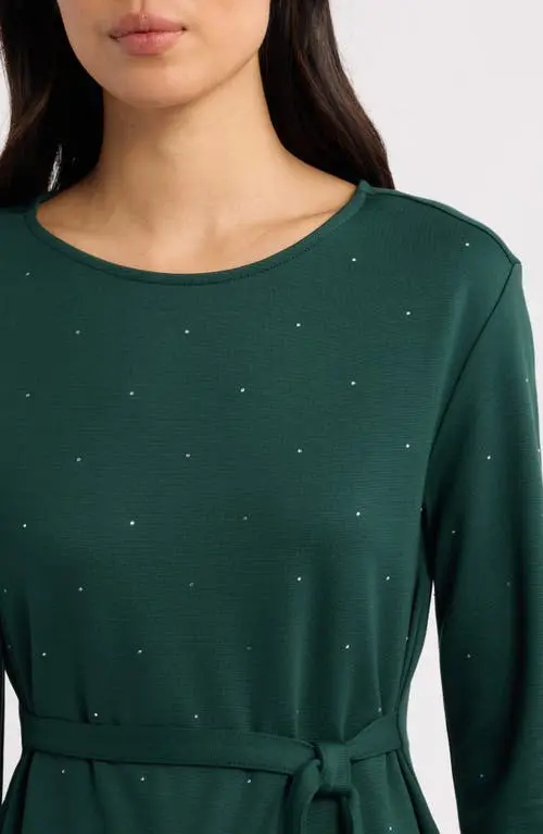 Anne Klein Belted Rhinestone Boat Neck Knit Top