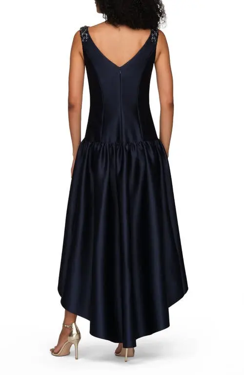 KAY UNGER Katrina Bateau Neck High-low Cocktail Dress