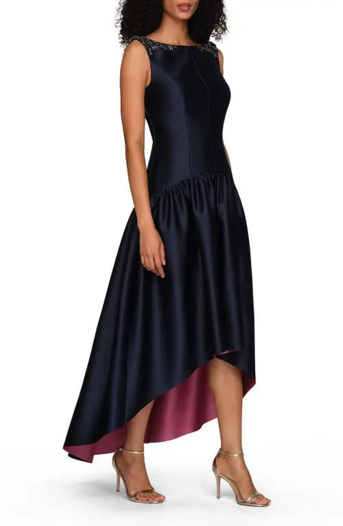 KAY UNGER Katrina Bateau Neck High-low Cocktail Dress