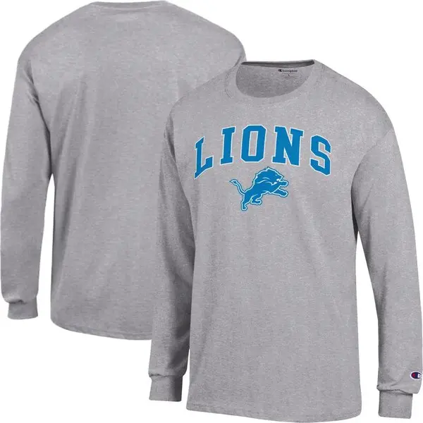 Champion Detroit Lions Arch Over Logo Long Sleeve T-shirt - Gray