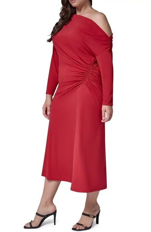 Donna Karan New York Off The Shoulder Long Sleeve Midi Dress