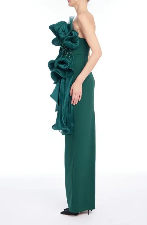 Badgley Mischka Cascading Ruffle Strapless Gown