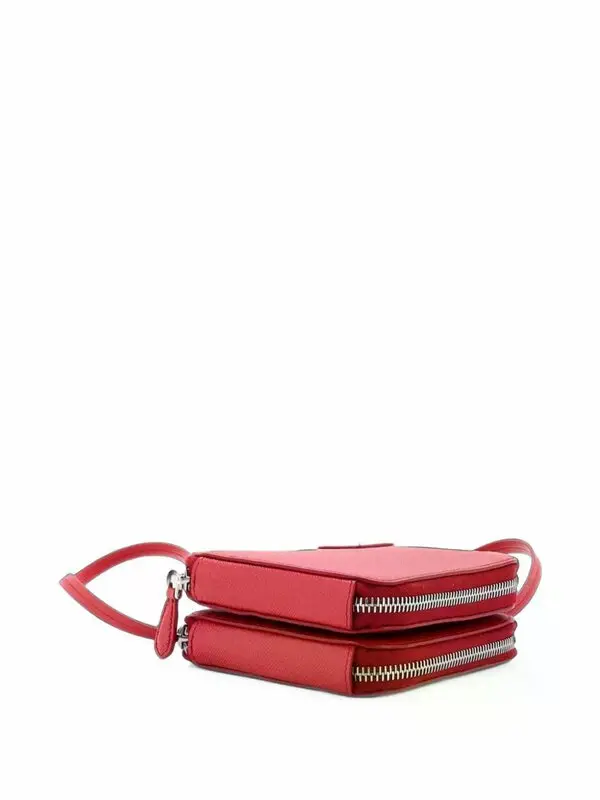 Prada Triangle Double Zip Pouch Bag With Chain Saffiano Leather Mini Crossbody Bag
