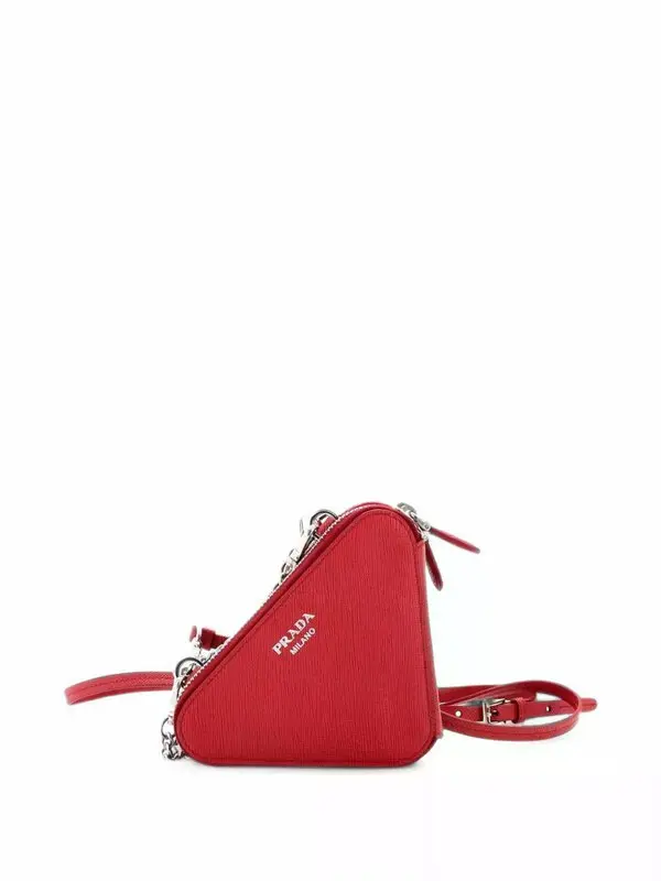 Prada Triangle Double Zip Pouch Bag With Chain Saffiano Leather Mini Crossbody Bag