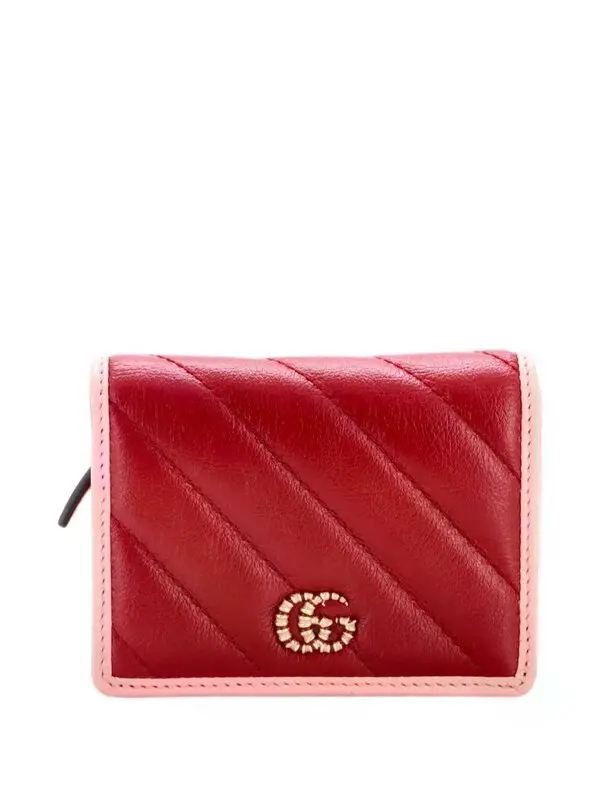 Gucci Gg Marmont Flap Case Diagonal Quilted Leather Card Holder - Red