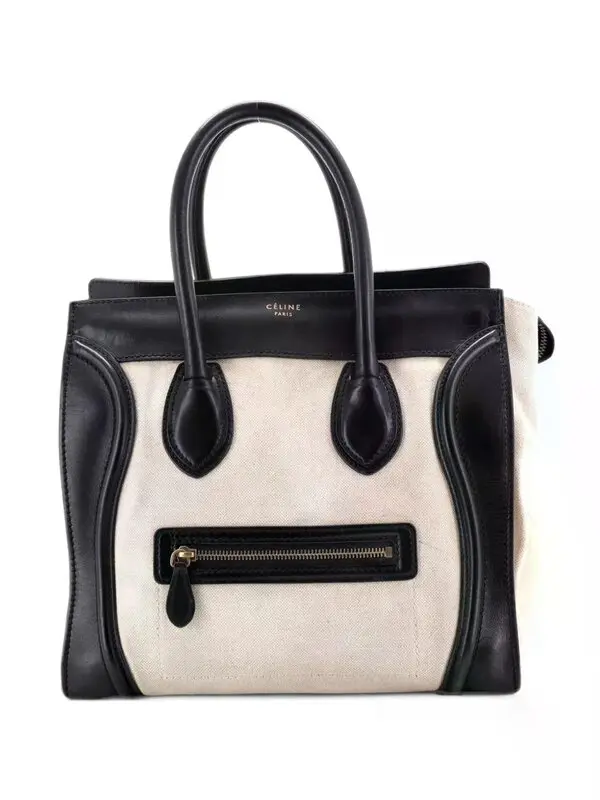 Celine Luggage Bag Canvas And Leather Mini Satchel - Neutrals