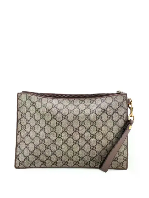 Gucci Courrier Pouch Gg Coated Canvas With Applique Clutch Bag - Brown