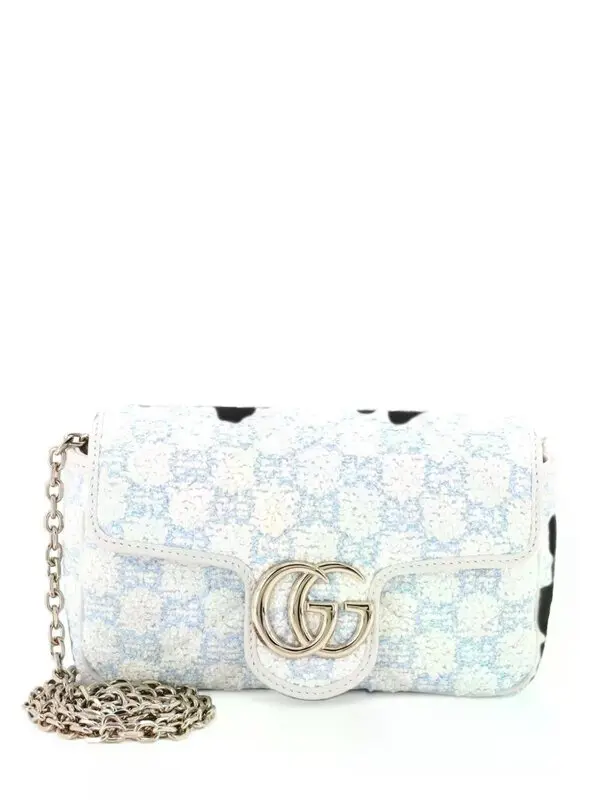 Gucci Gg Marmont Nm Flap Bag Matelasse Gg Boucle Tweed Mini Shoulder Bag - Blue