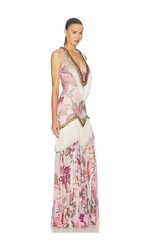 PatBO Boho Fringe Gown In Rose