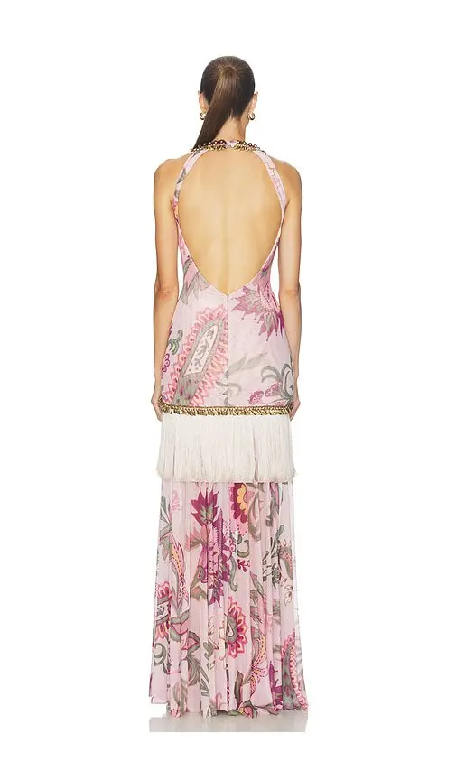 PatBO Boho Fringe Gown In Rose