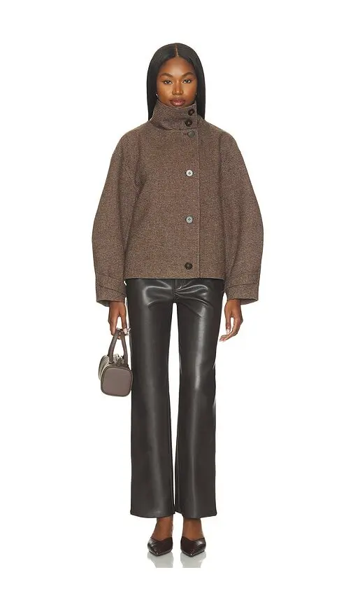 ELODIE THE LABEL Walker High Neck Short Coat In Brown