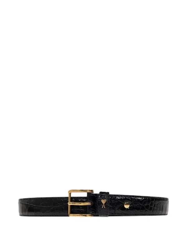 AMI Paris Embossed Leather Belt - Black