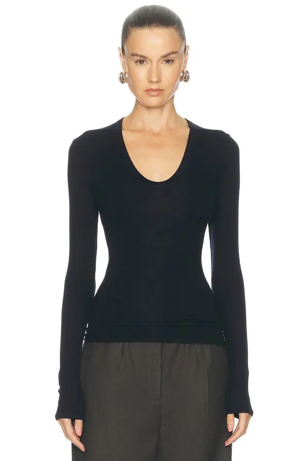 Enza Costa Silk Rib Essential U Top In Charcoal - Ink