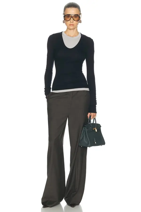 Enza Costa Silk Rib Essential U Top In Charcoal