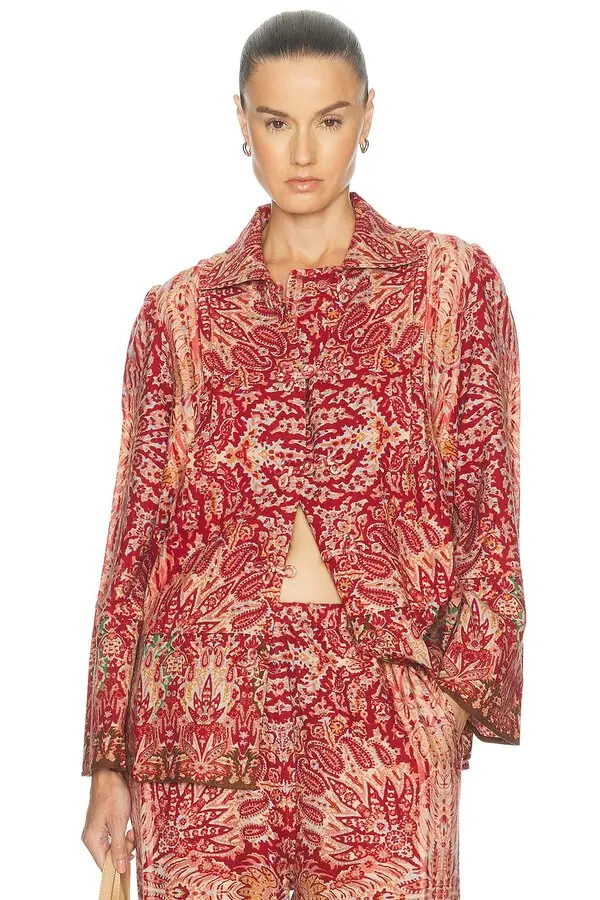 BODE Arrowleaf Blouse In Red - Red Multi