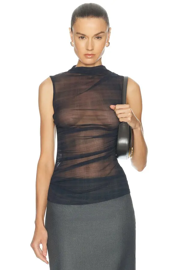 Enza Costa Mesh Sleeveless Twist Top In Grey