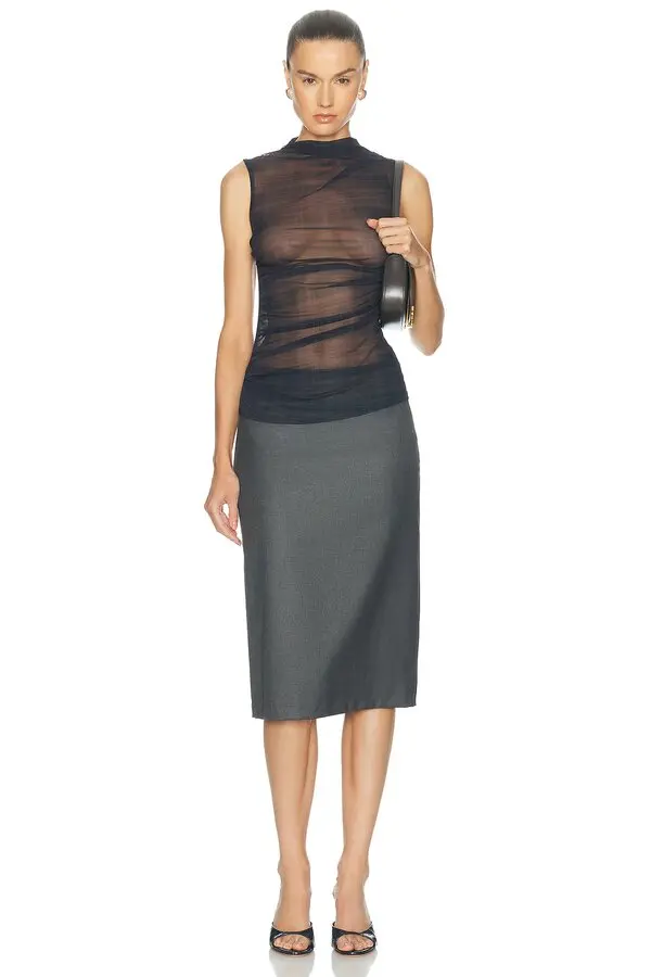 Enza Costa Mesh Sleeveless Twist Top In Grey