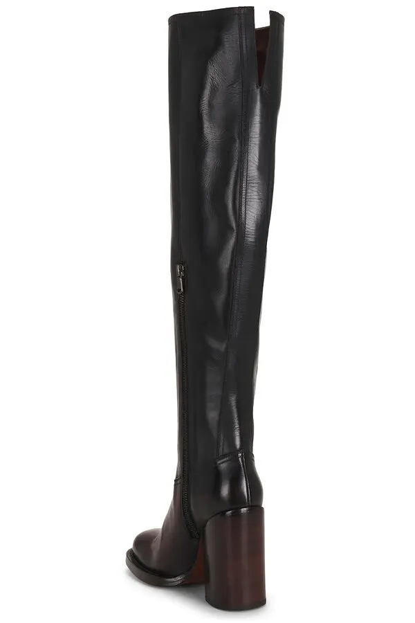 Dries Van Noten Square Toe Over The Knee Boot In Burgundy