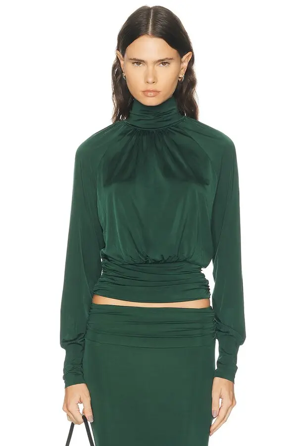 Eterne Anouk Liquid Jersey Top In Green - Forest