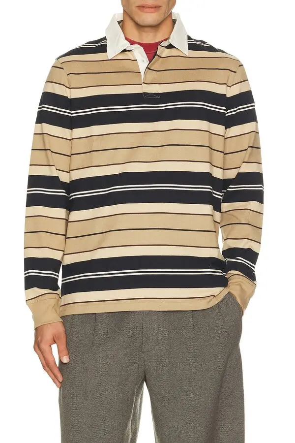 Barbour Frith Tartan Stripe Rugby Polo Shirt In Brown