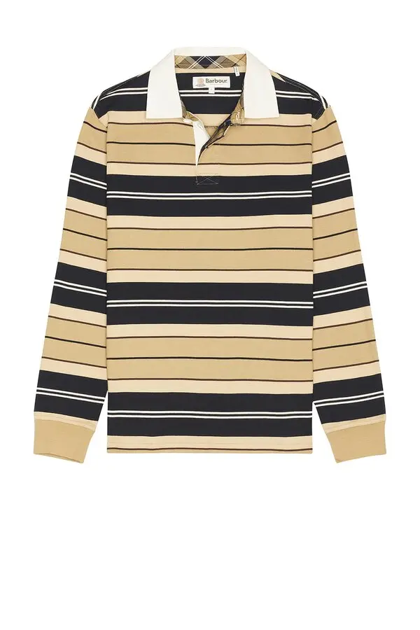 Barbour Frith Tartan Stripe Rugby Polo Shirt In Brown