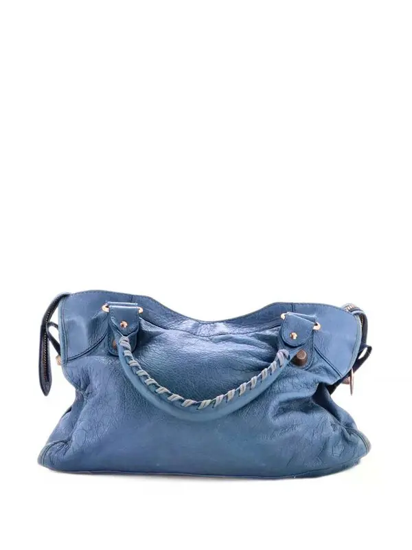 Balenciaga City Giant Studs Bag Leather Medium Satchel - Blue