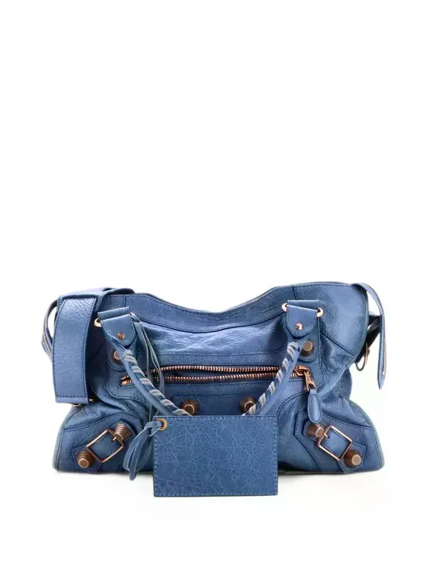 Balenciaga City Giant Studs Bag Leather Medium Satchel - Blue