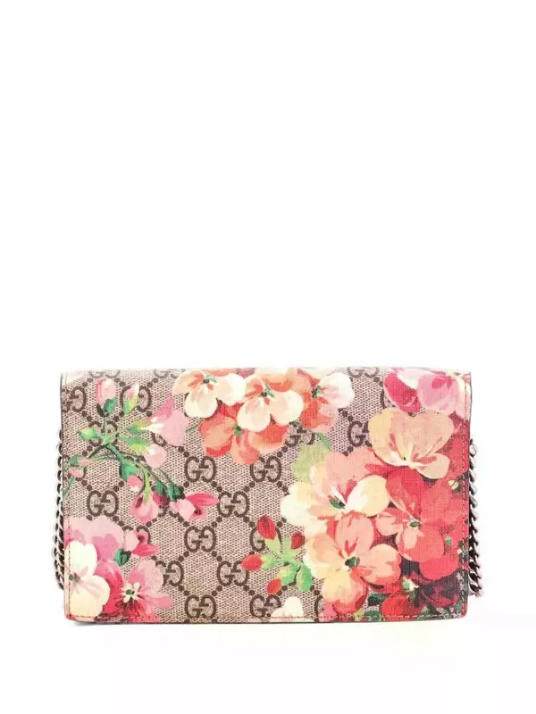 Gucci Chain Wallet Blooms Print Gg Coated Canvas Crossbody Bag - Brown