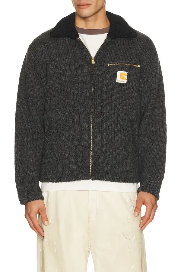 RICE NINE TEN Home Made Knitting Detroit Jacket In Grey - Dark Gray