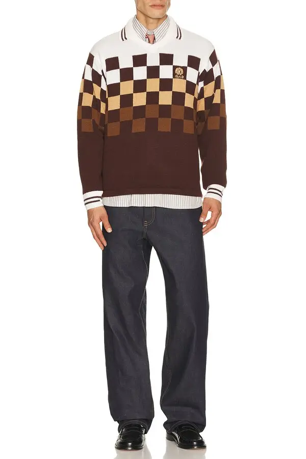 RICE NINE TEN Knitting Checkerd Game Shirt