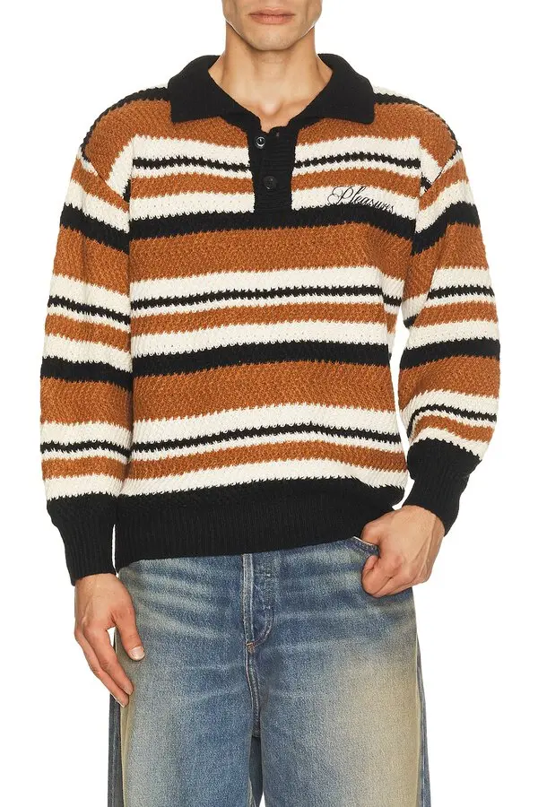 PLEASURES Cooper Polo Sweater - Brown