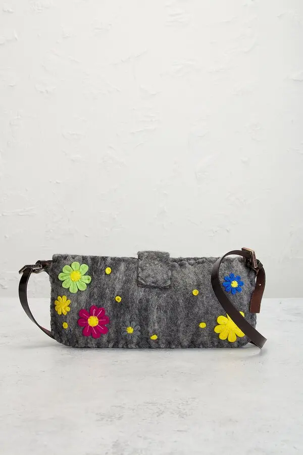 Fendi Floral Embroidered Shoulder Bag