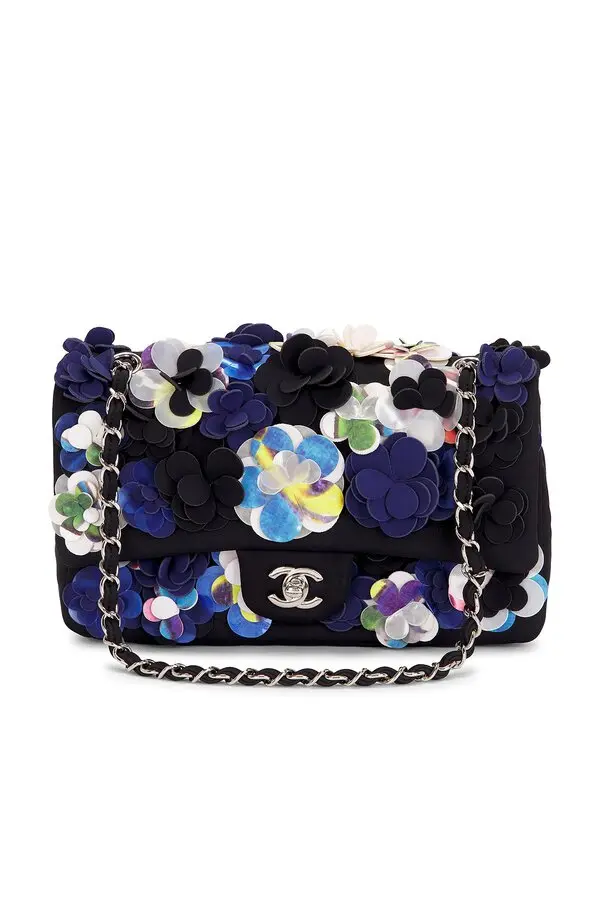 Chanel Neoprene Camellia Flap Bag - Black