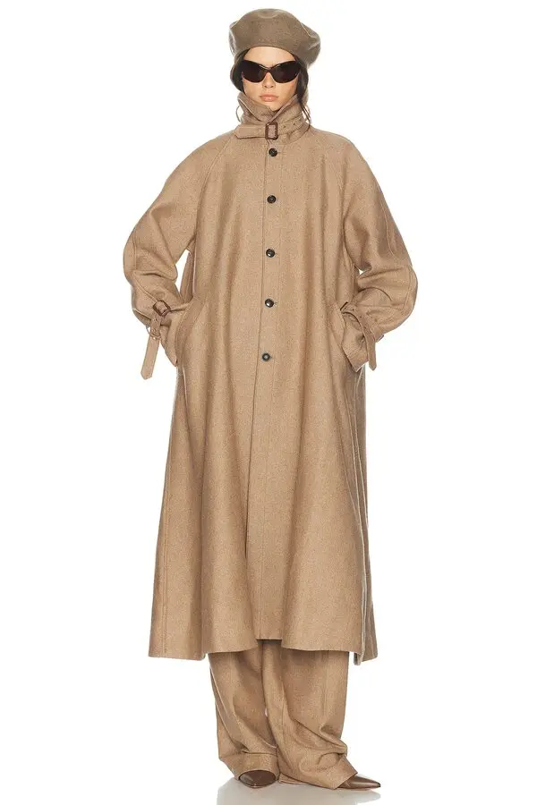 HELSA Italian Herringbone Trench Coat In Brown