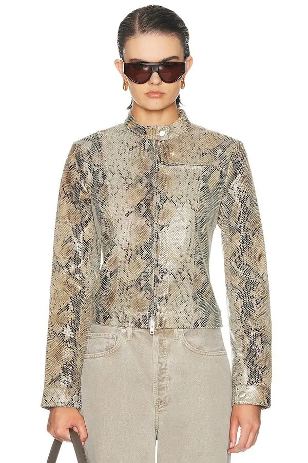 GRLFRND X Sophia Kelly Amari Leather Moto In Brown - Python
